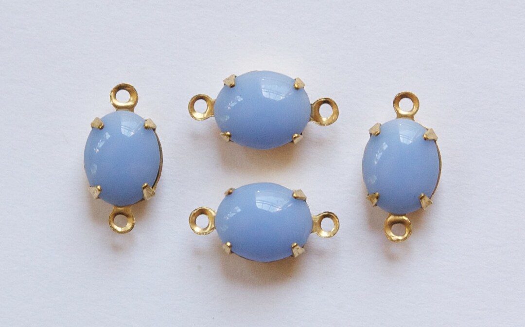 Vintage Opaque Periwinkle Blue Oval Stones in 2 Loop Brass Setting ...