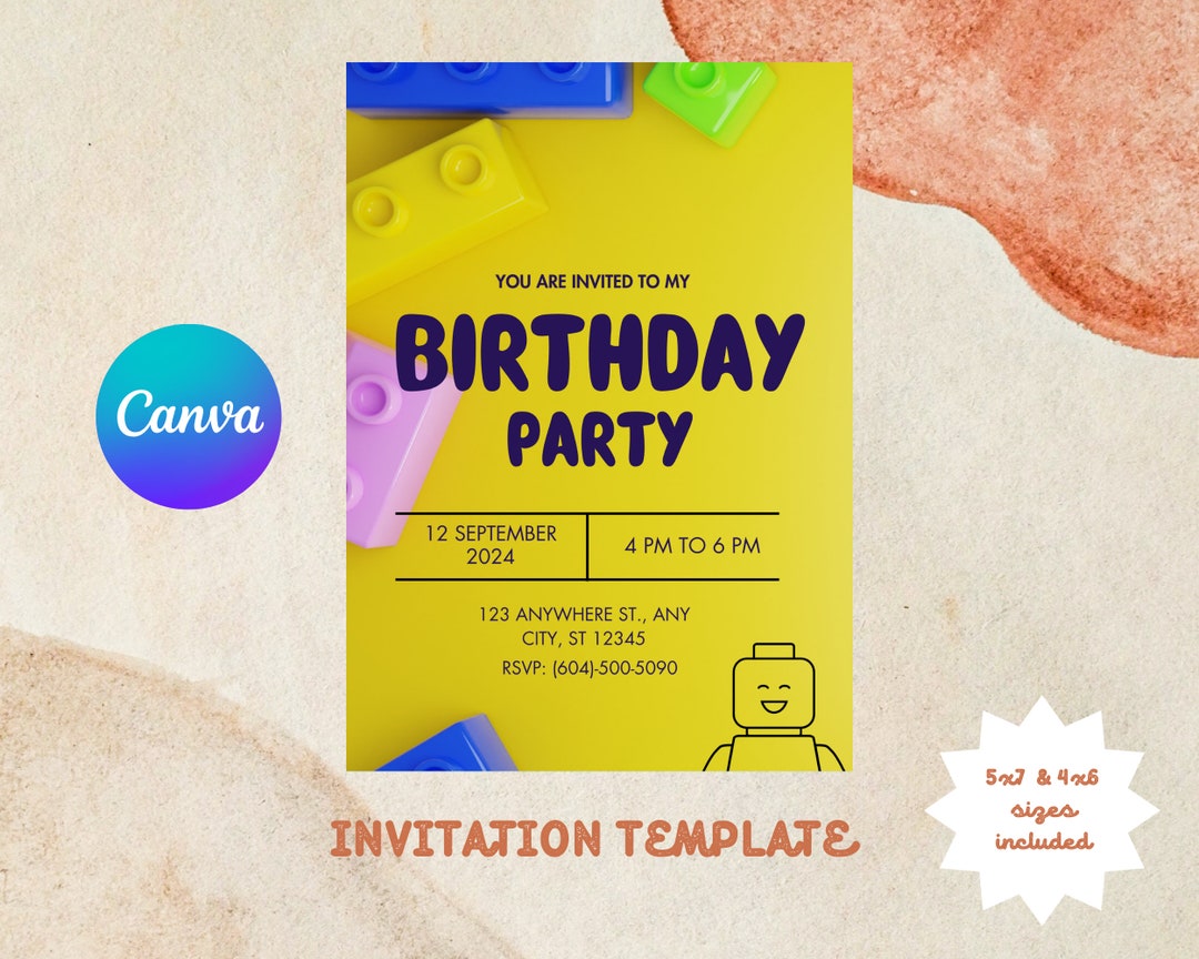 Editable Lego Birthday Invitation, Personalized Lego Invite, Instant ...