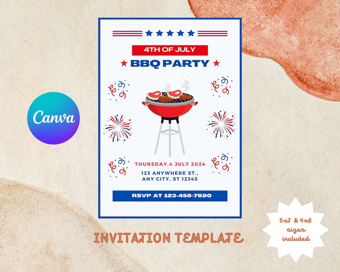 Editable 4th of July BBQ Invitation, Personalized BBQ Invite, Instant ...