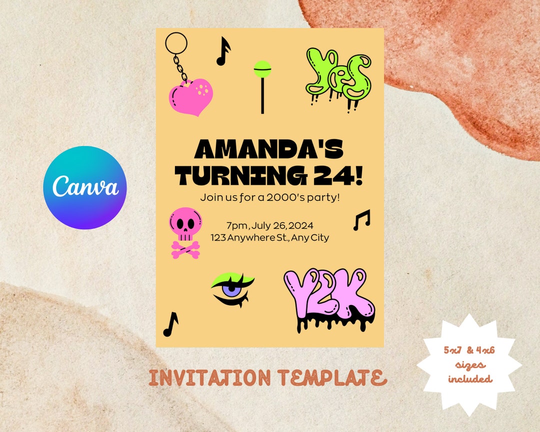 Editable Y2K Birthday Party Invitation, Personalized Birthday Invite ...