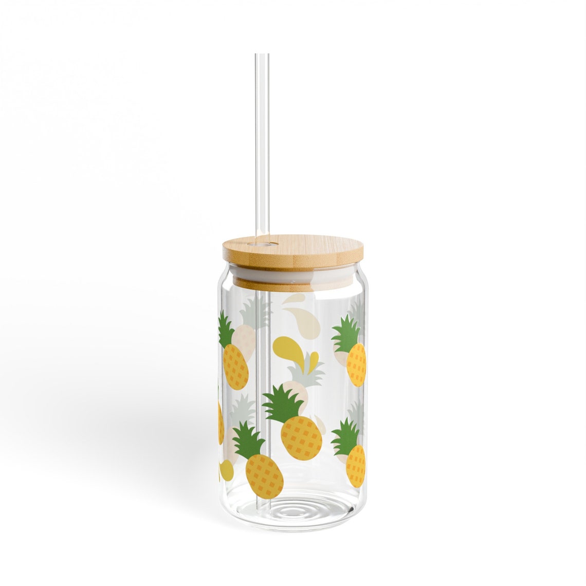 Pineapple Sipper Glass, Sipper Glass With Bamboo Lid and Straw, Summer ...