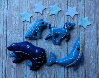Felt Star Constellation Animal Space Plushies Set 3 by Littledear - Etsy