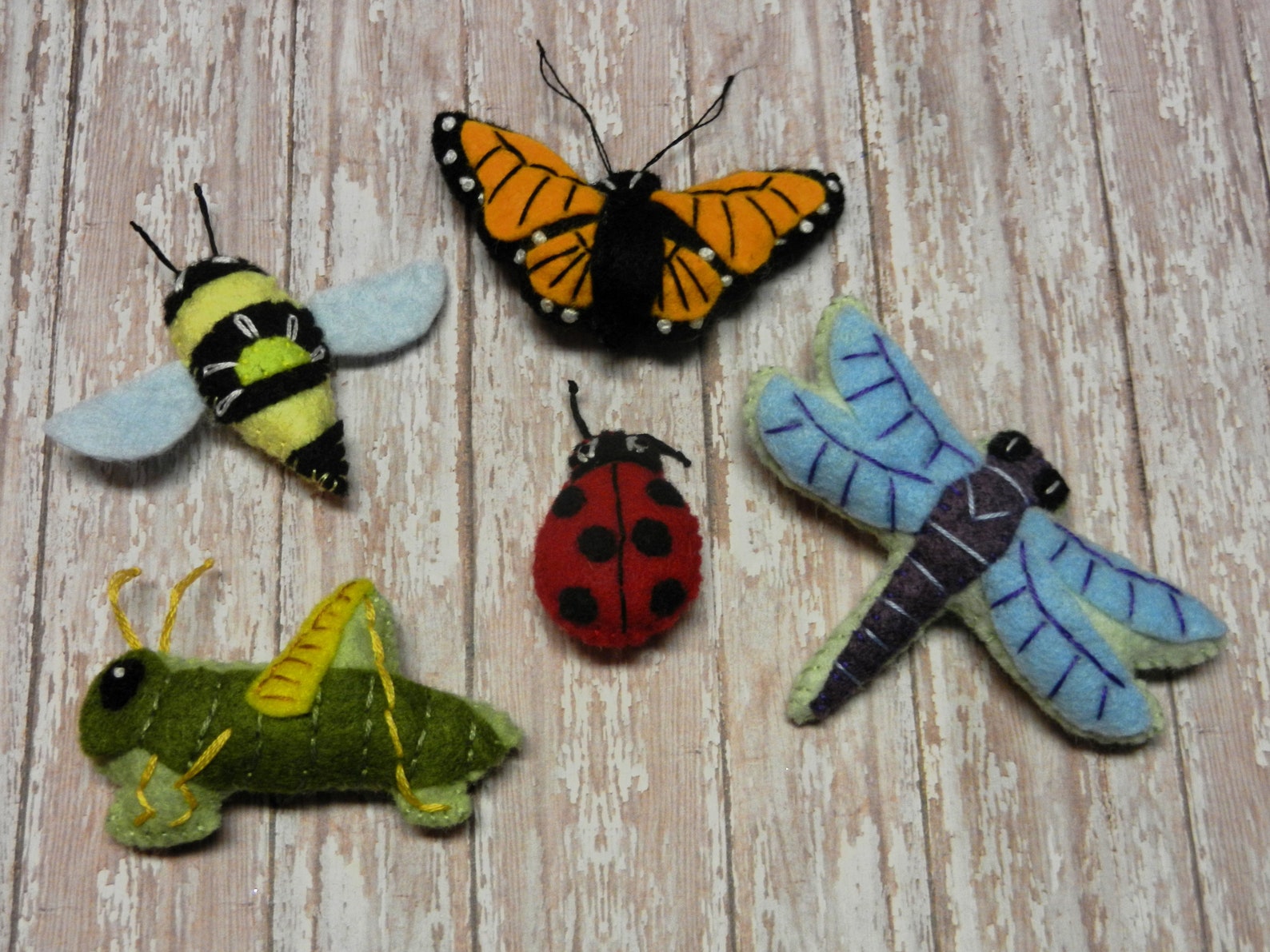 Felt Mini Bugs Insects Grasshopper Ladybug Butterfly Dragonfly Bee ...