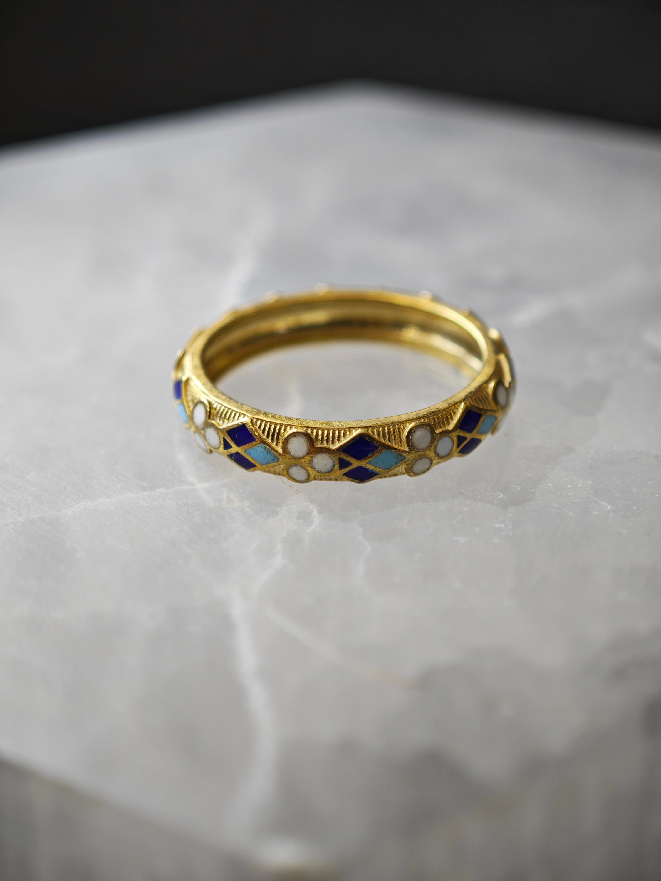 Silver Gold Plated Traditional Flower Motifs Ring With Enamel and ...