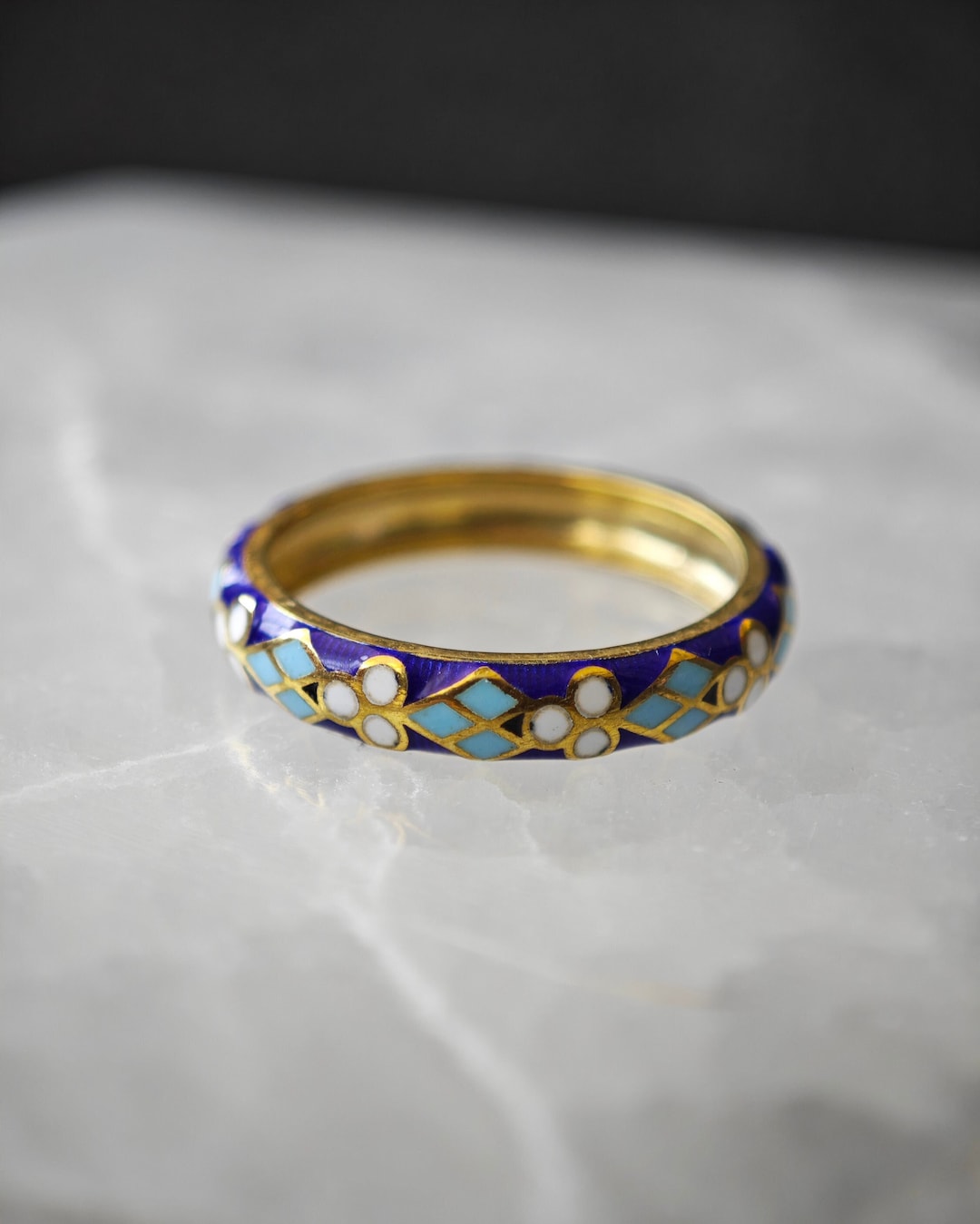 Silver Gold Plated Traditional Flower Motif Ring With Enamel - Etsy