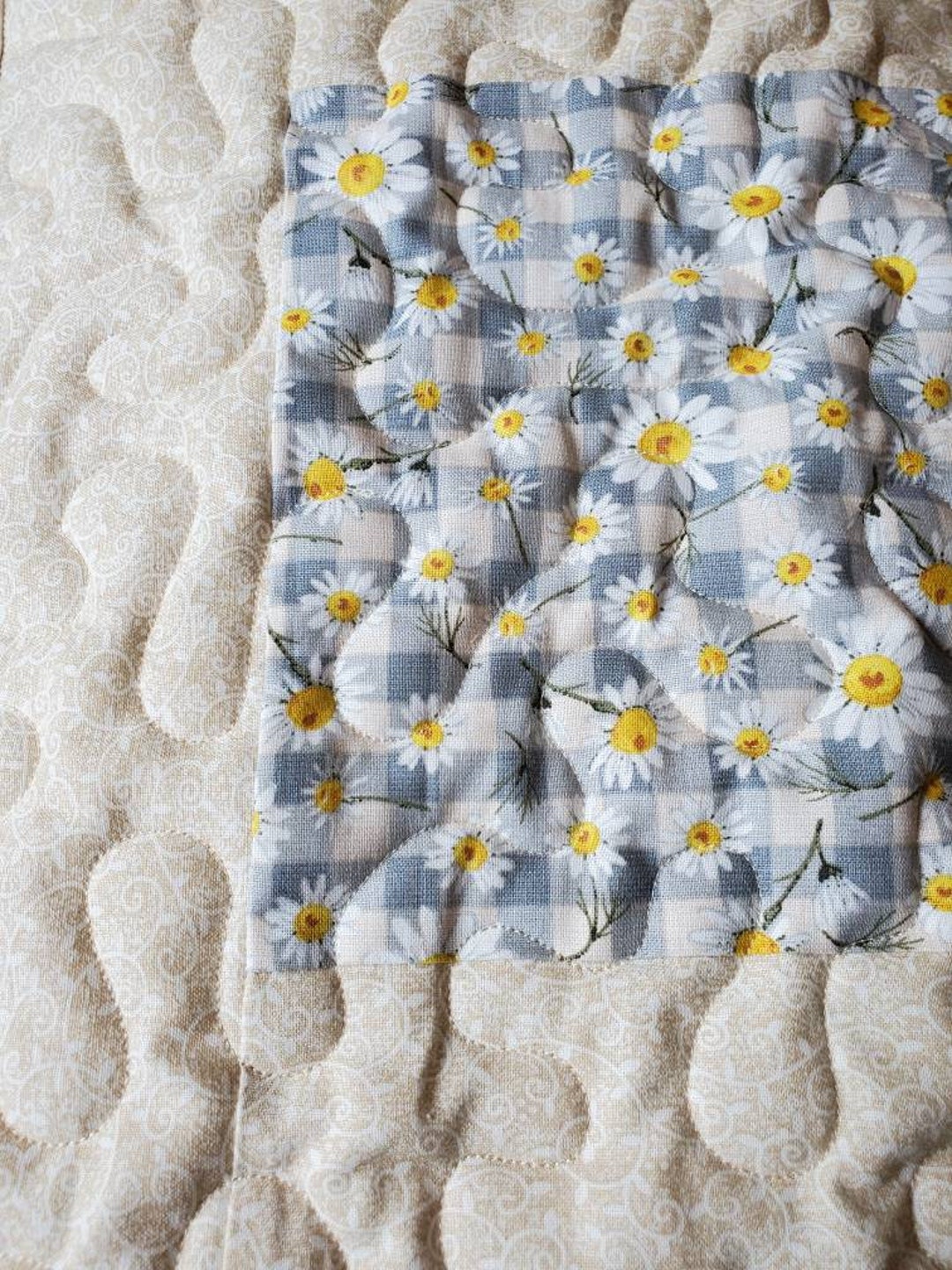 Quilted Daisy Table Runner, Tan, Gray, Yellow, Floral, Farmhouse ...