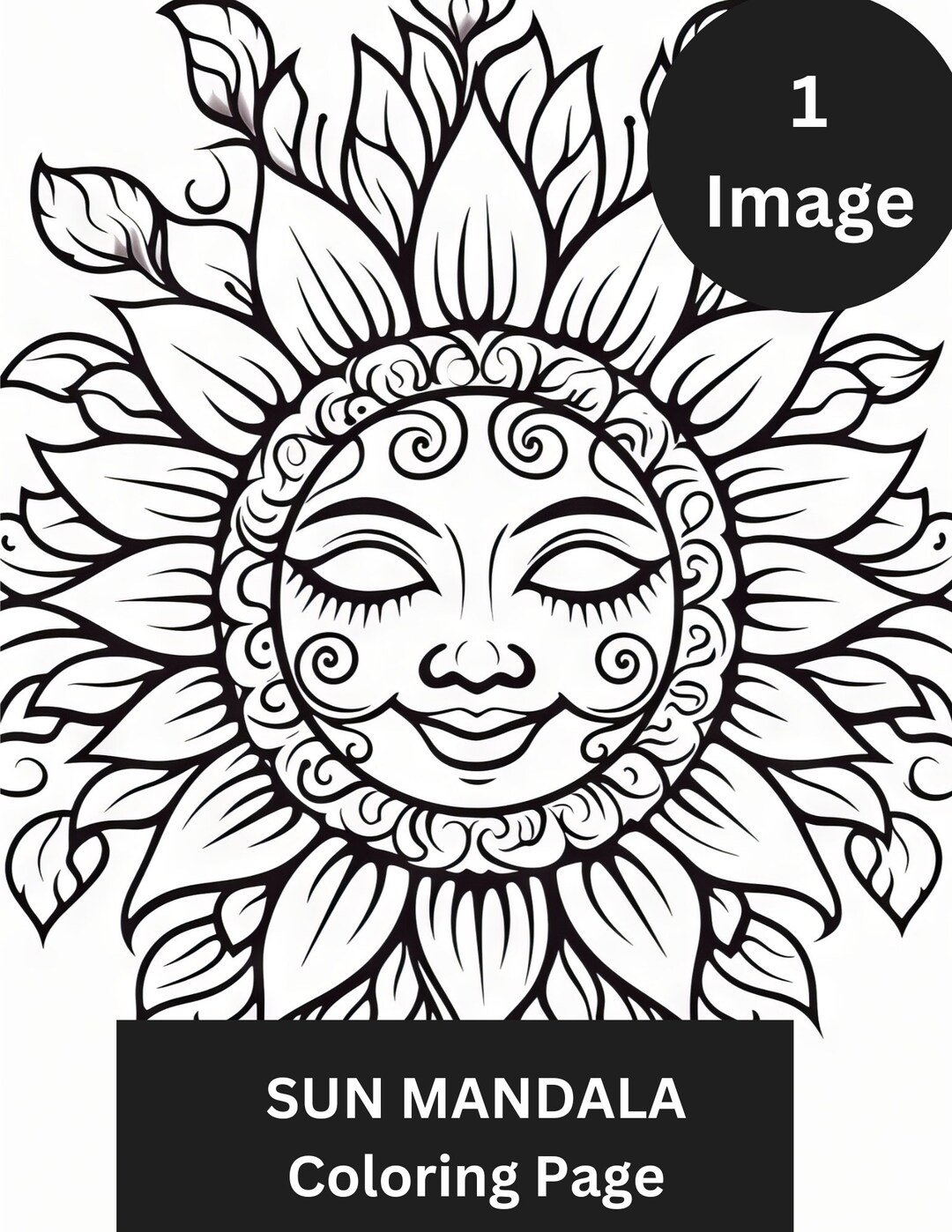 Coloring Page SINGLE IMAGE Sunflower Mandala Mindfulness Relaxing ...