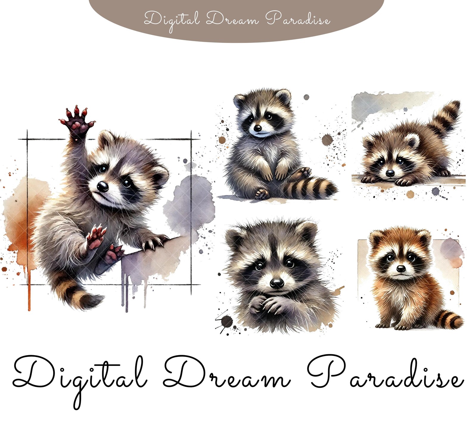 Baby Raccoon Clipart Bundle With Transparent Backgrounds | 10 High ...