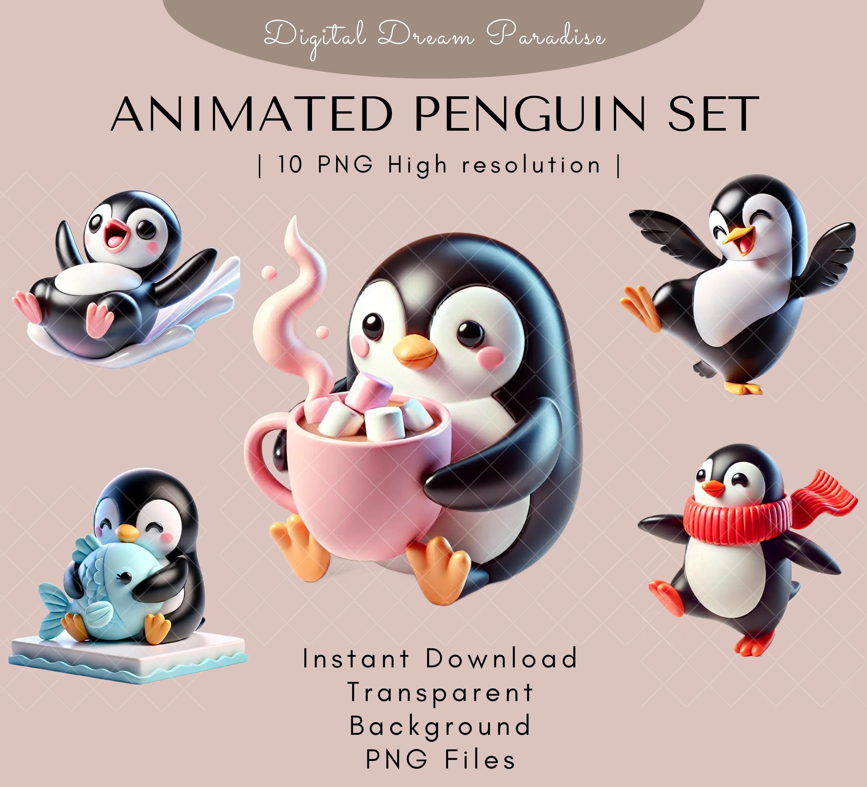 Animated Penguin Clipart Bundle Transparent Backgrounds | 10 High ...