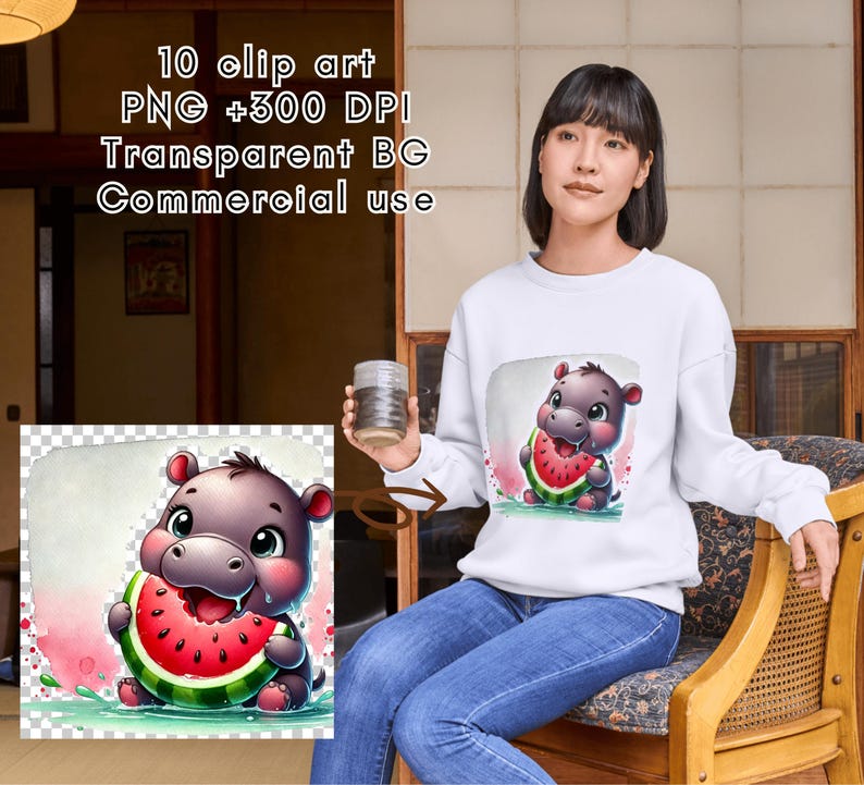 Baby Hippo Clipart Bundle With Transparent Backgrounds 10 PNG ...