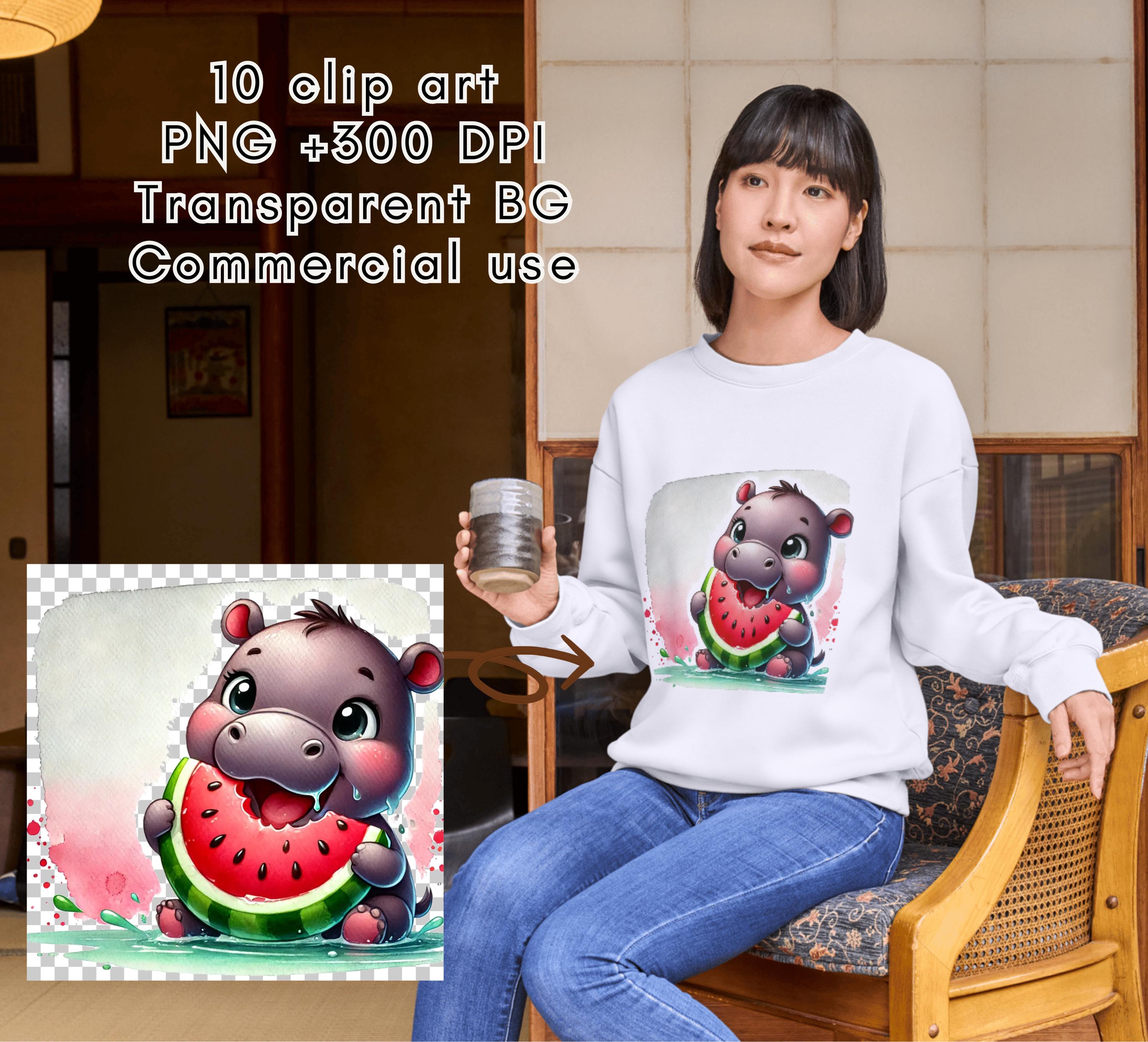 Baby Hippo Clipart Bundle With Transparent Backgrounds 10 PNG ...