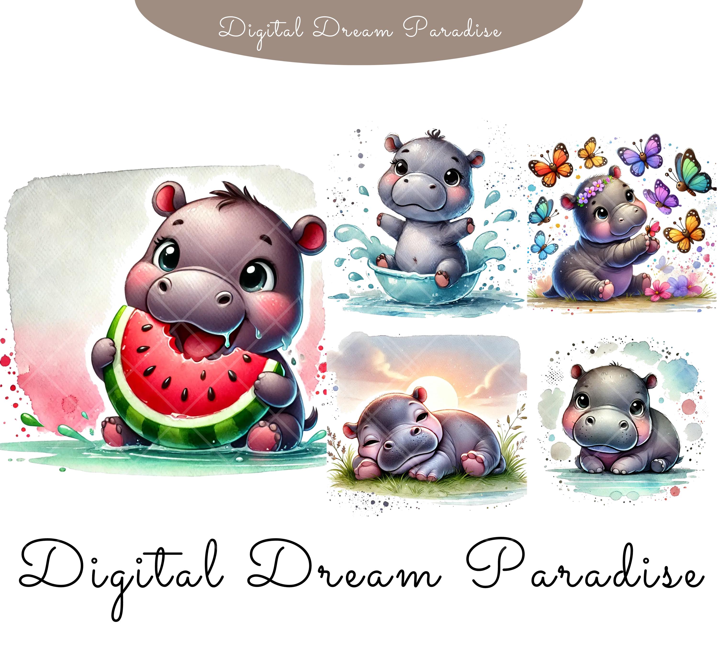 Baby Hippo Clipart Bundle With Transparent Backgrounds 10 PNG ...