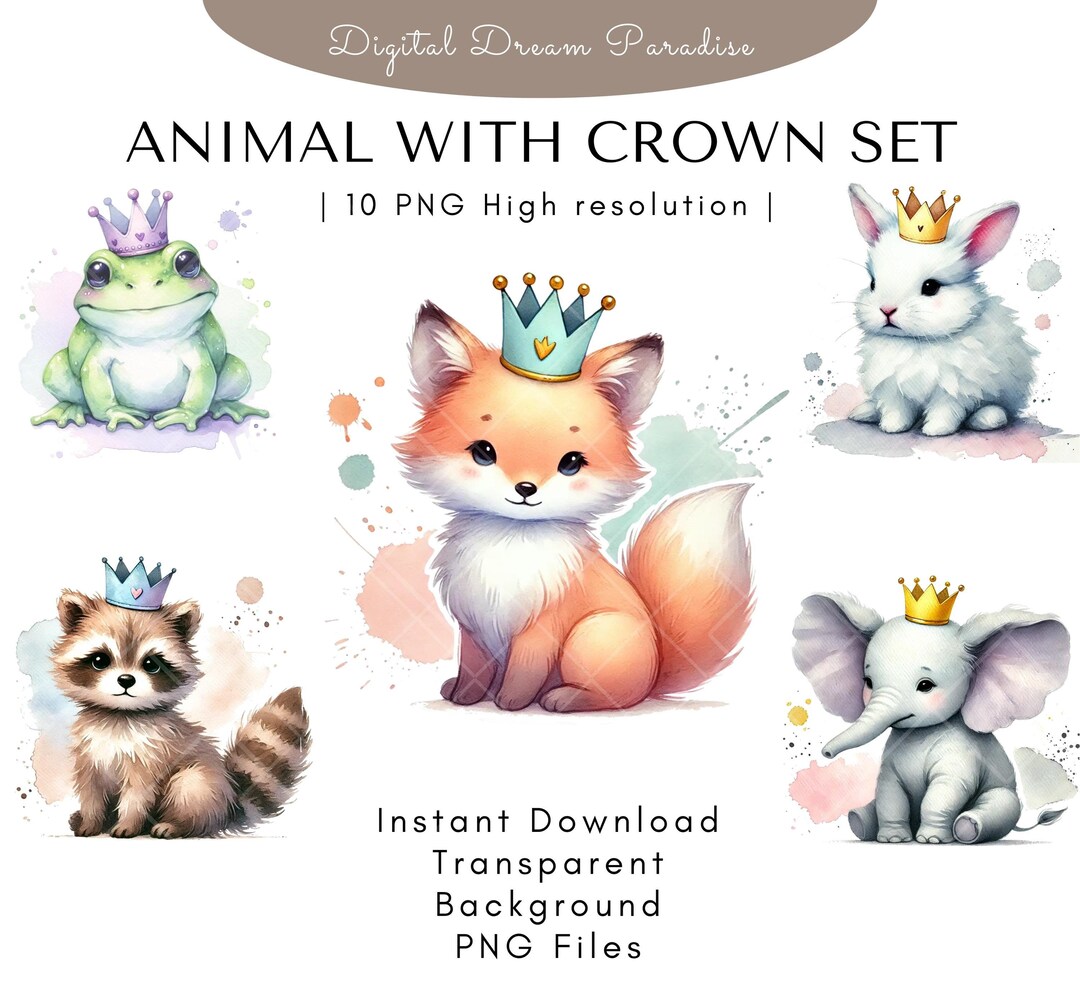 Animal With Crown Clipart Bundle With Transparent Backgrounds | 10 High ...