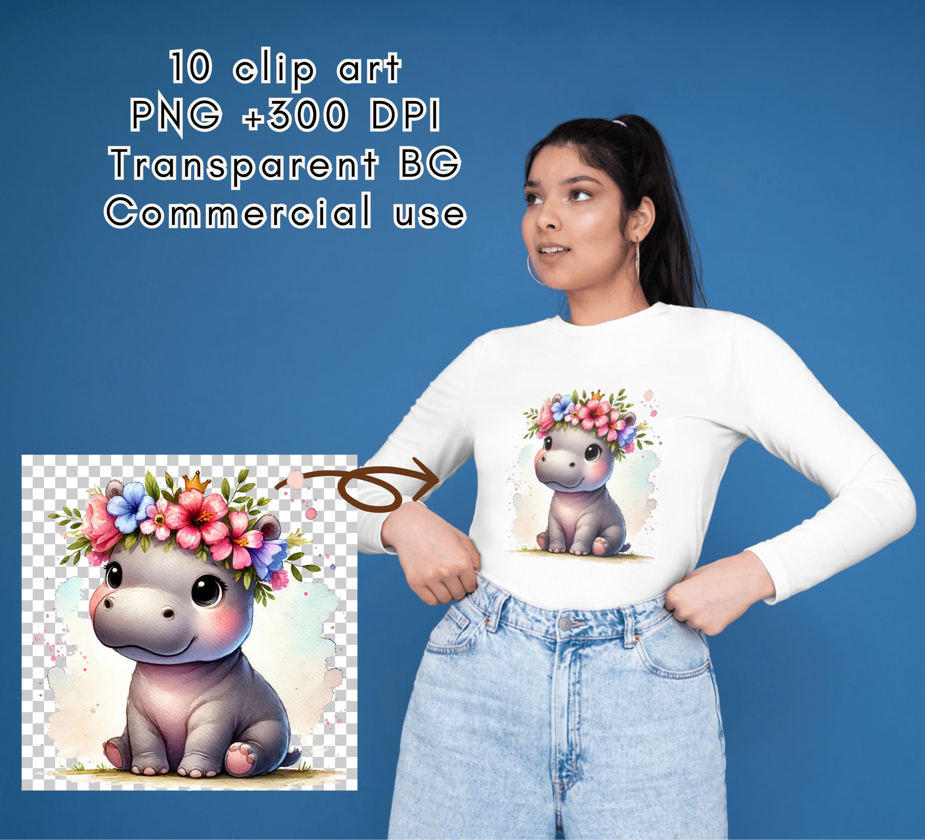 Baby Hippo Clipart Bundle With Transparent Backgrounds | 10 PNG ...