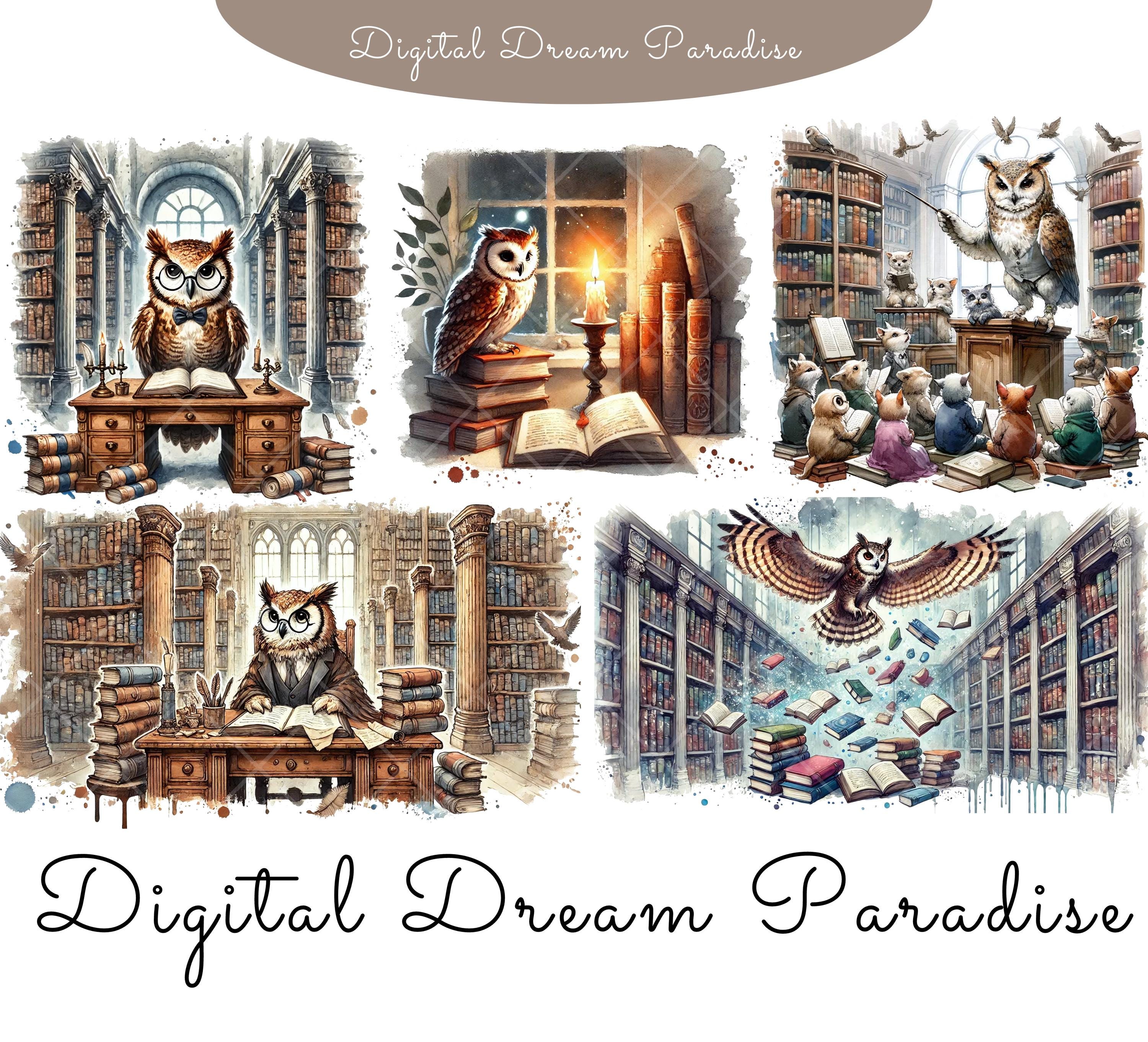 Owl in Library Clipart Bundle With Transparent Backgrounds | 10 High ...