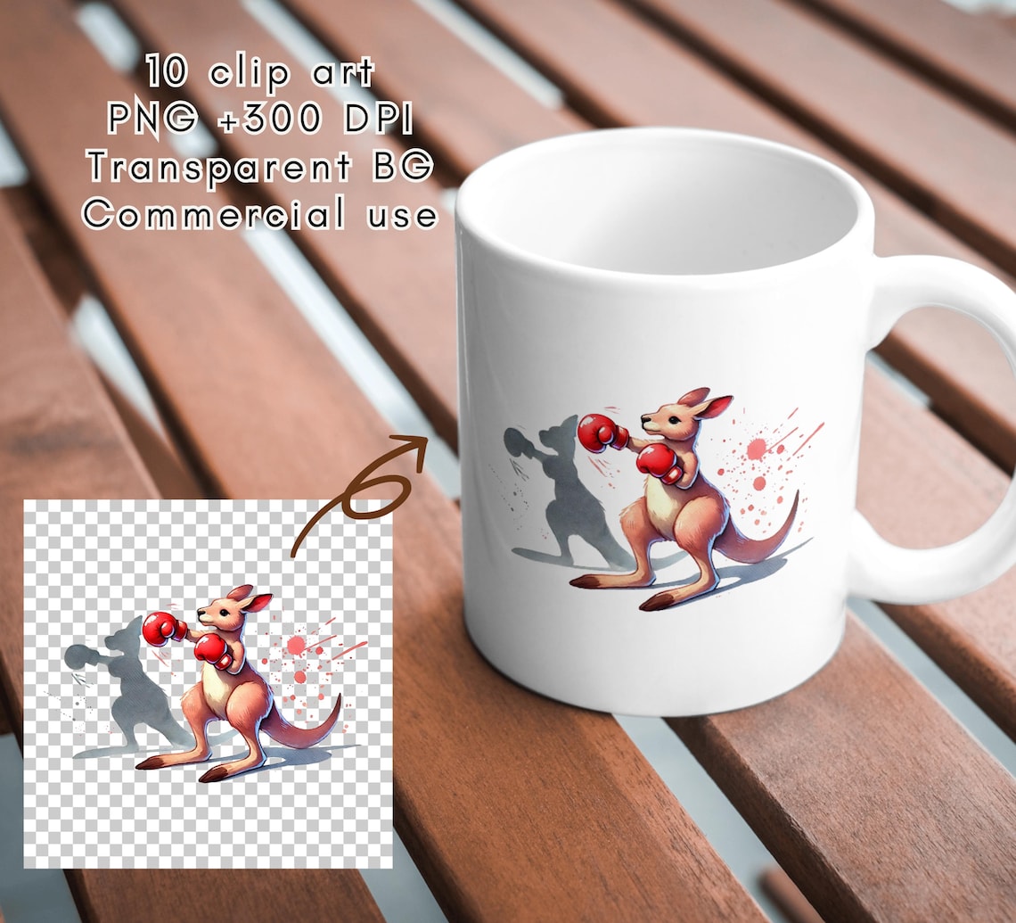 Kangaroo Boxing Clipart Bundle With Transparent Backgrounds | 10 High ...