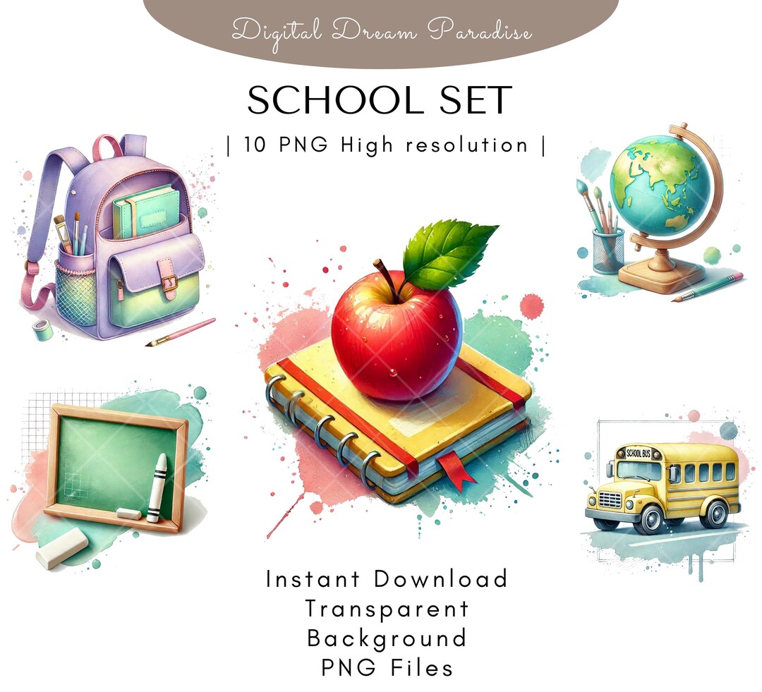School Clipart Bundle With Transparent Backgrounds | 10 High Quality ...