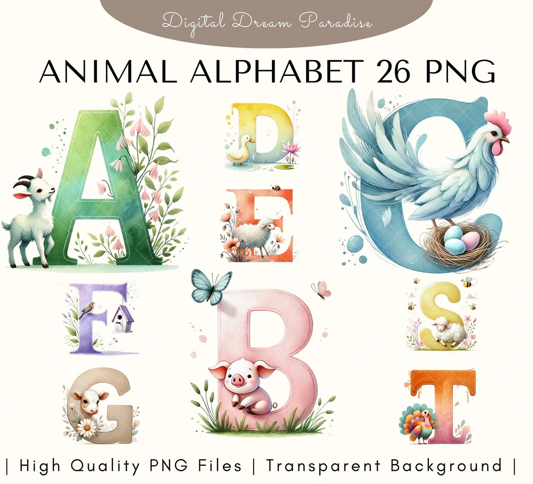Cute Animal Alphabet Letters Clipart Bundle With Transparent ...