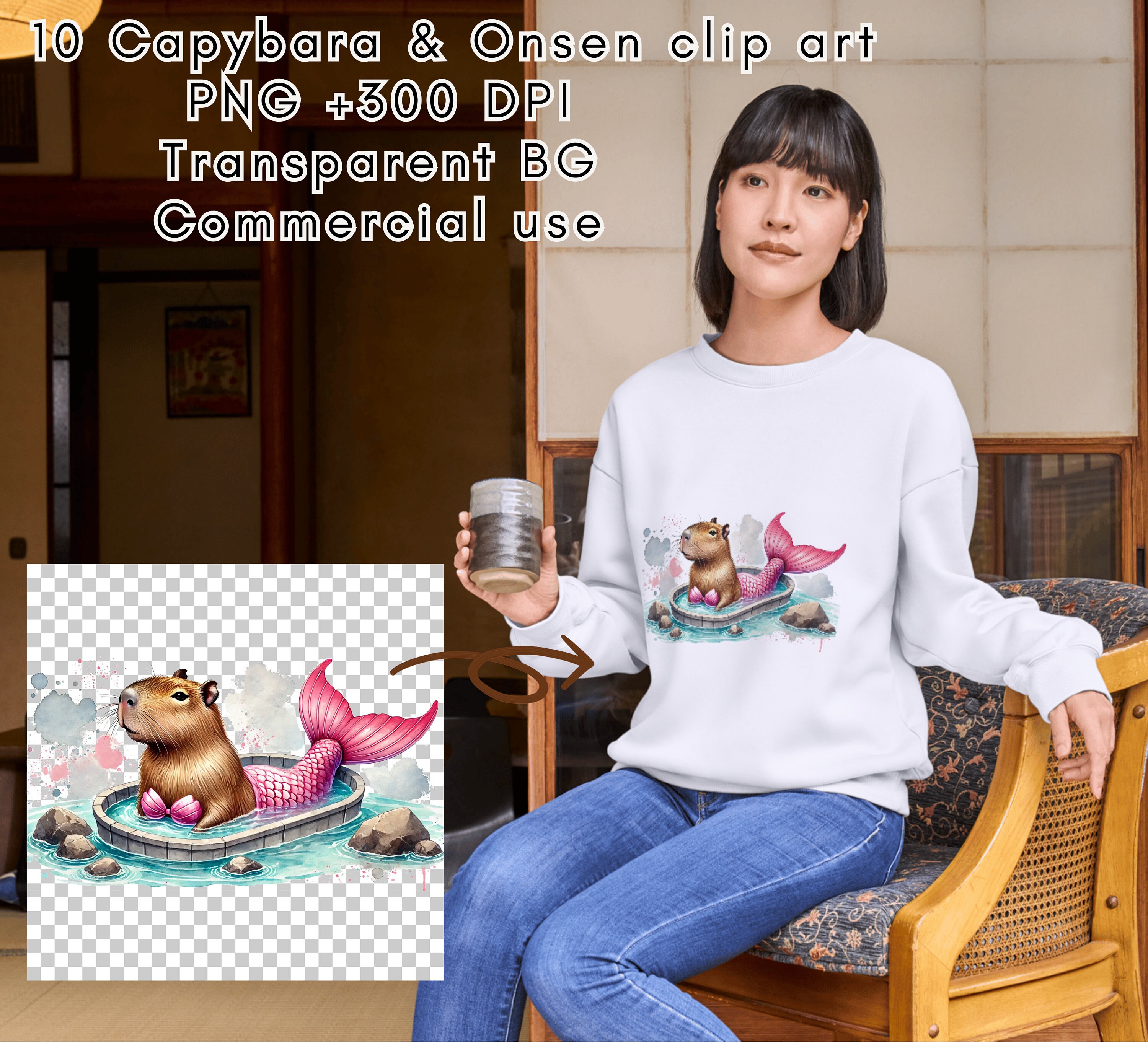High Quality Capybara in Onsen Clipart Bundle With Transparent ...