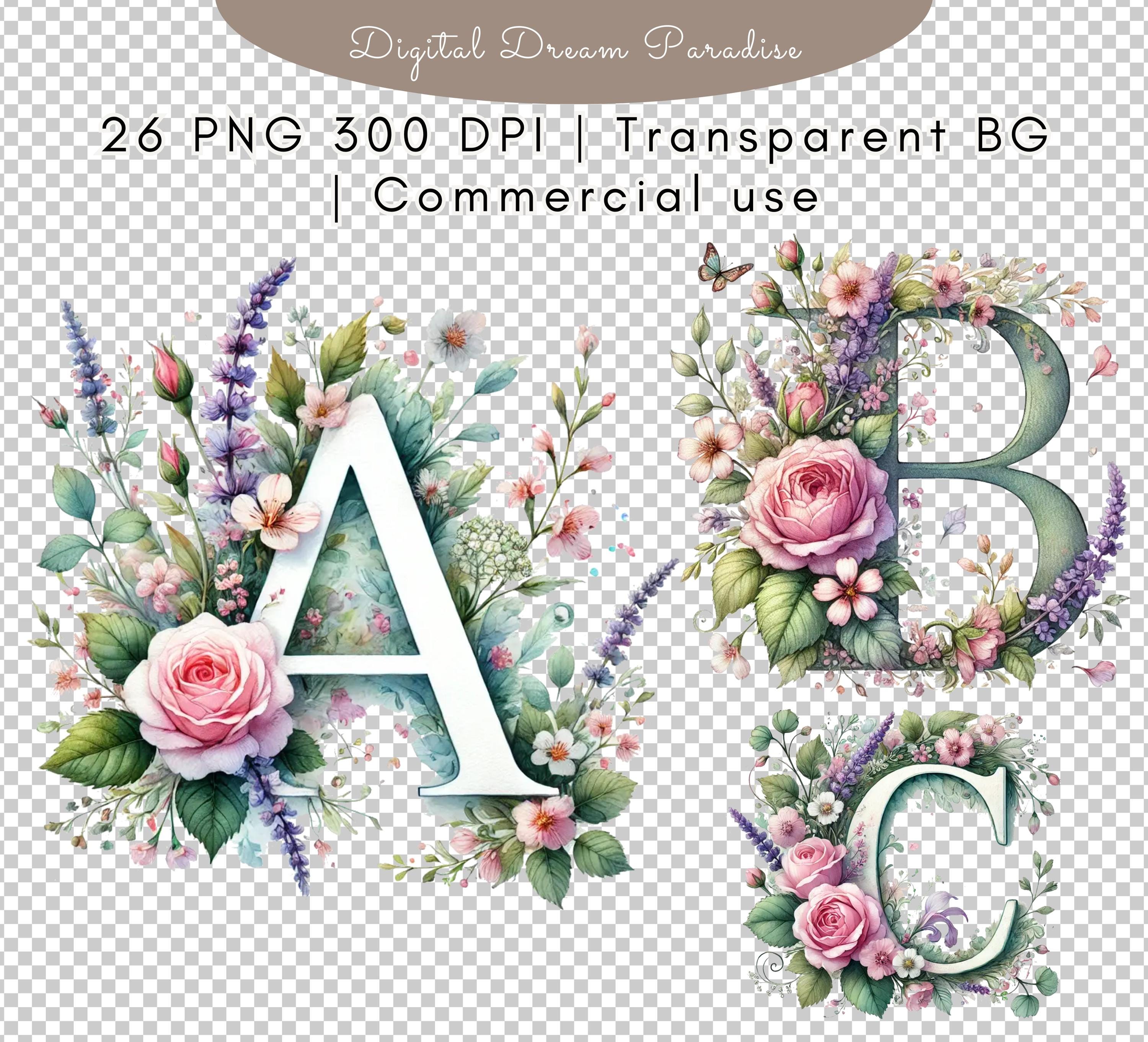 Floral Alphabet Clipart Bundle With Transparent Backgrounds | 26 High ...