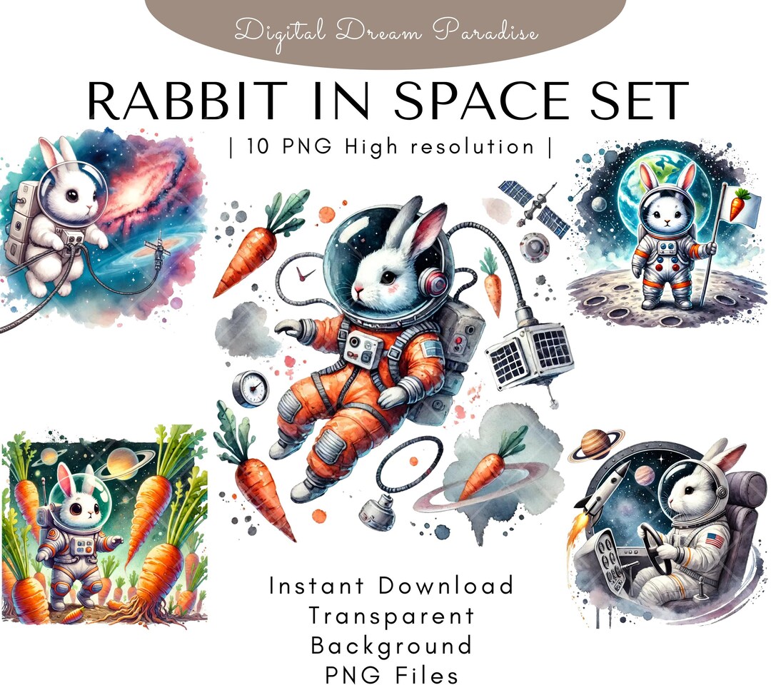 High Quality Rabbit in Space Clipart Bundle With Transparent ...