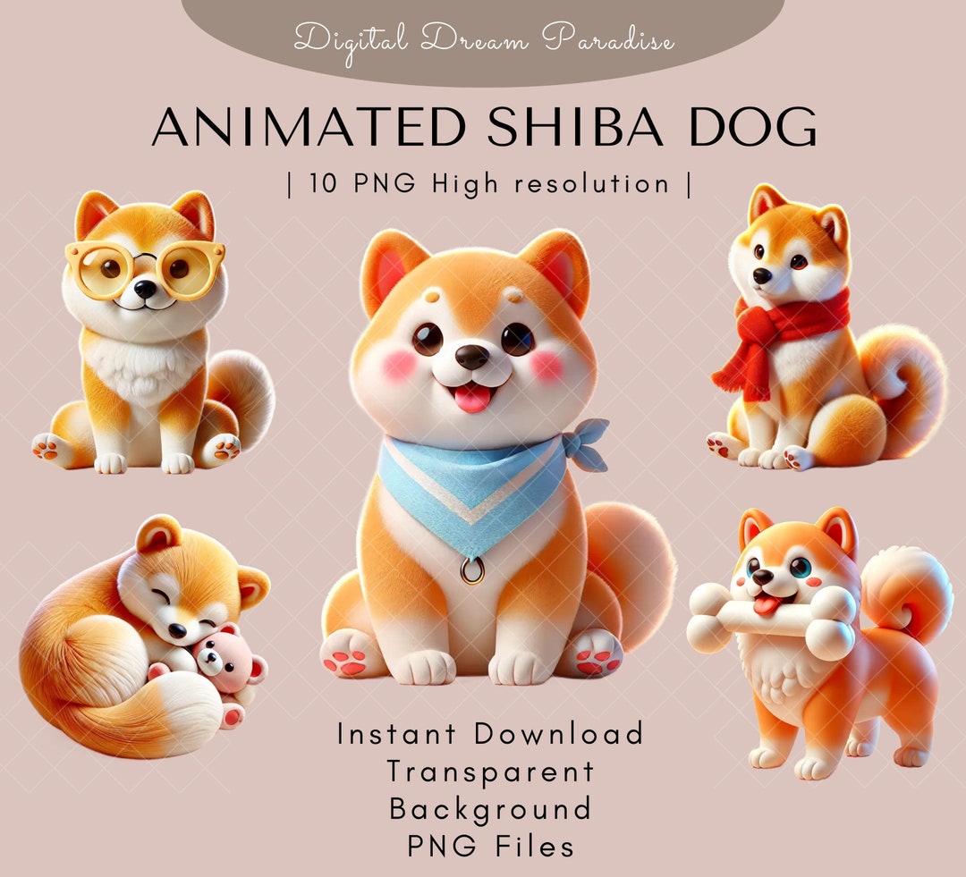 Animated Shiba Dog Clipart Bundle With Transparent Backgrounds | 10 ...