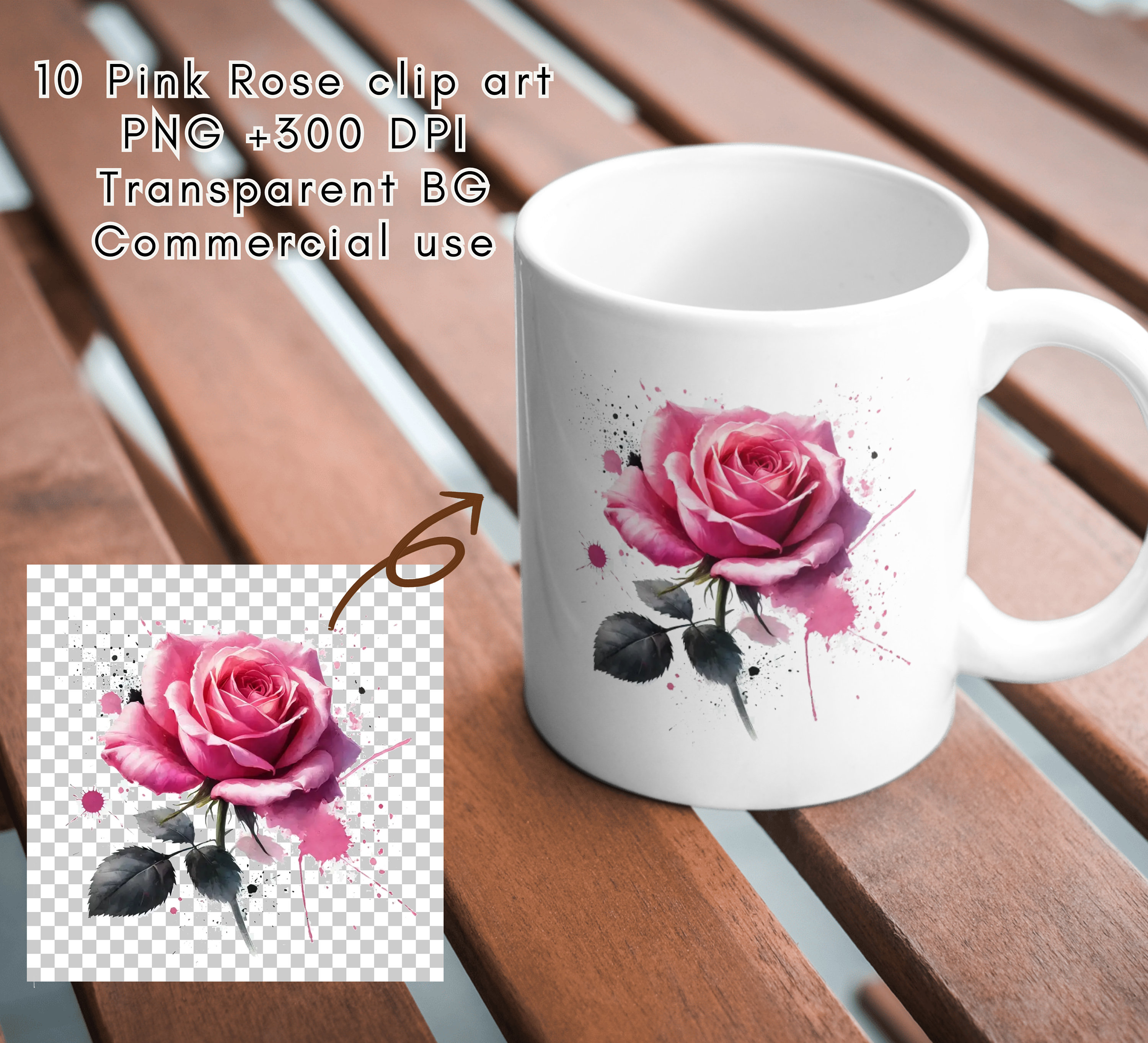 High Quality Pink Rose Clipart Bundle With Transparent Backgrounds | 10 ...