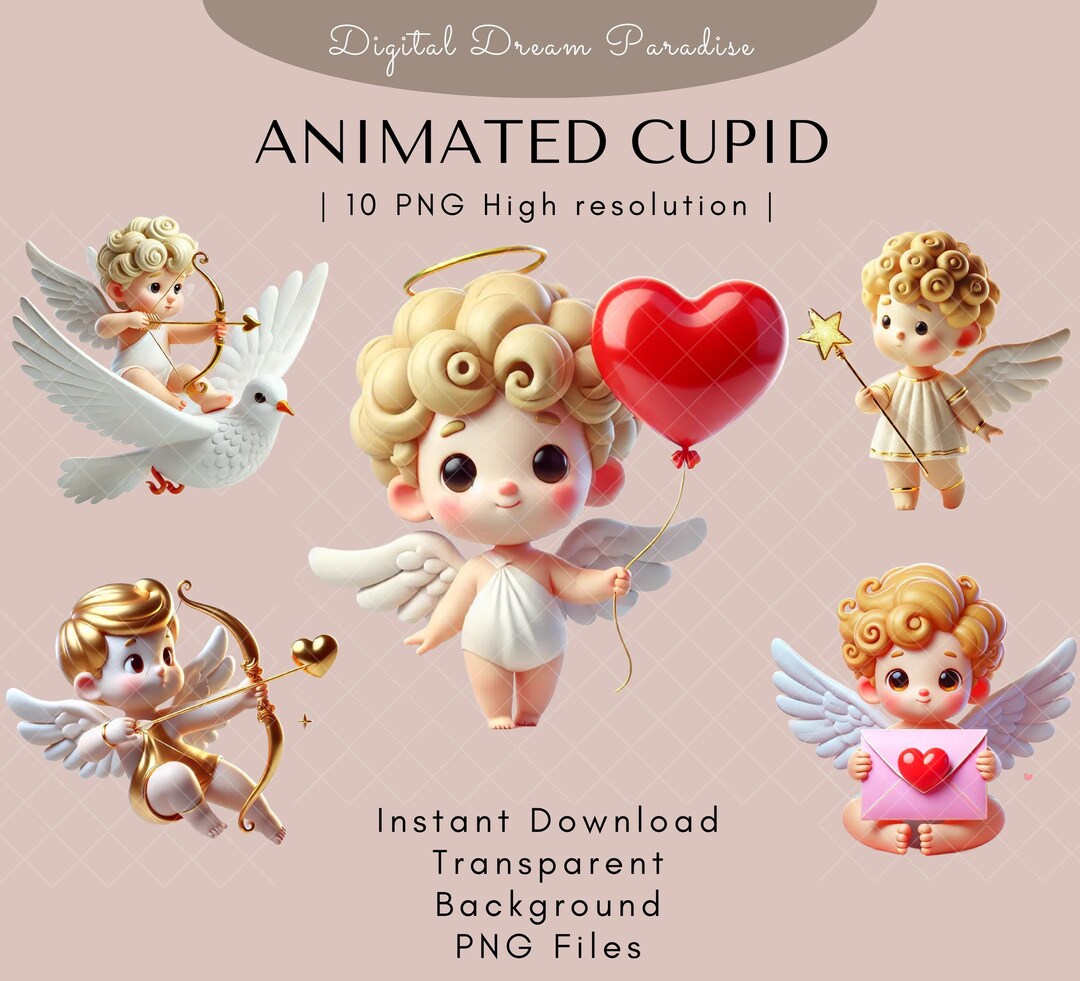 Animated Cupid Clipart Bundle With Transparent Backgrounds | 10 High ...