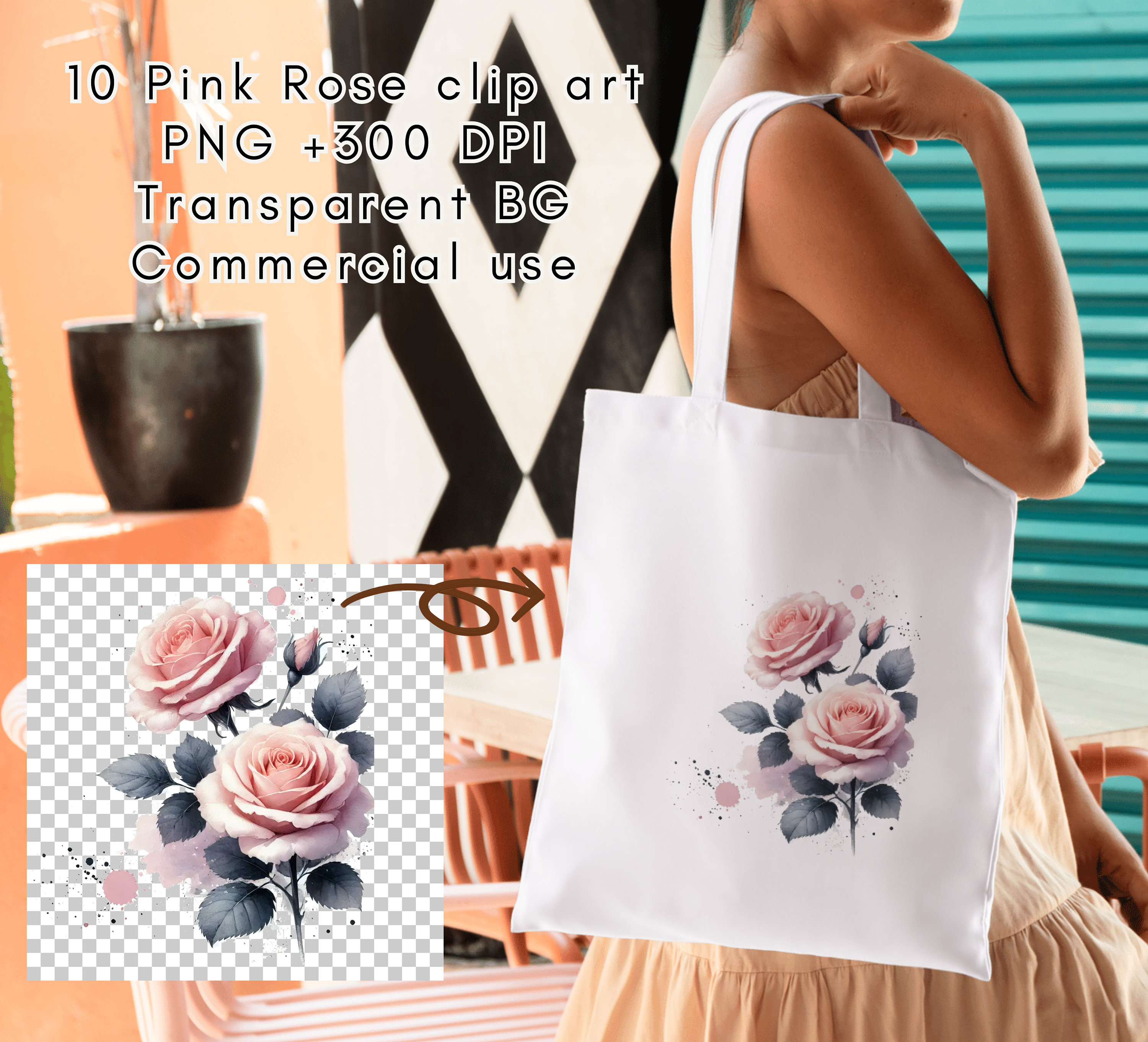 High Quality Pink Rose Clipart Bundle With Transparent Backgrounds | 10 ...