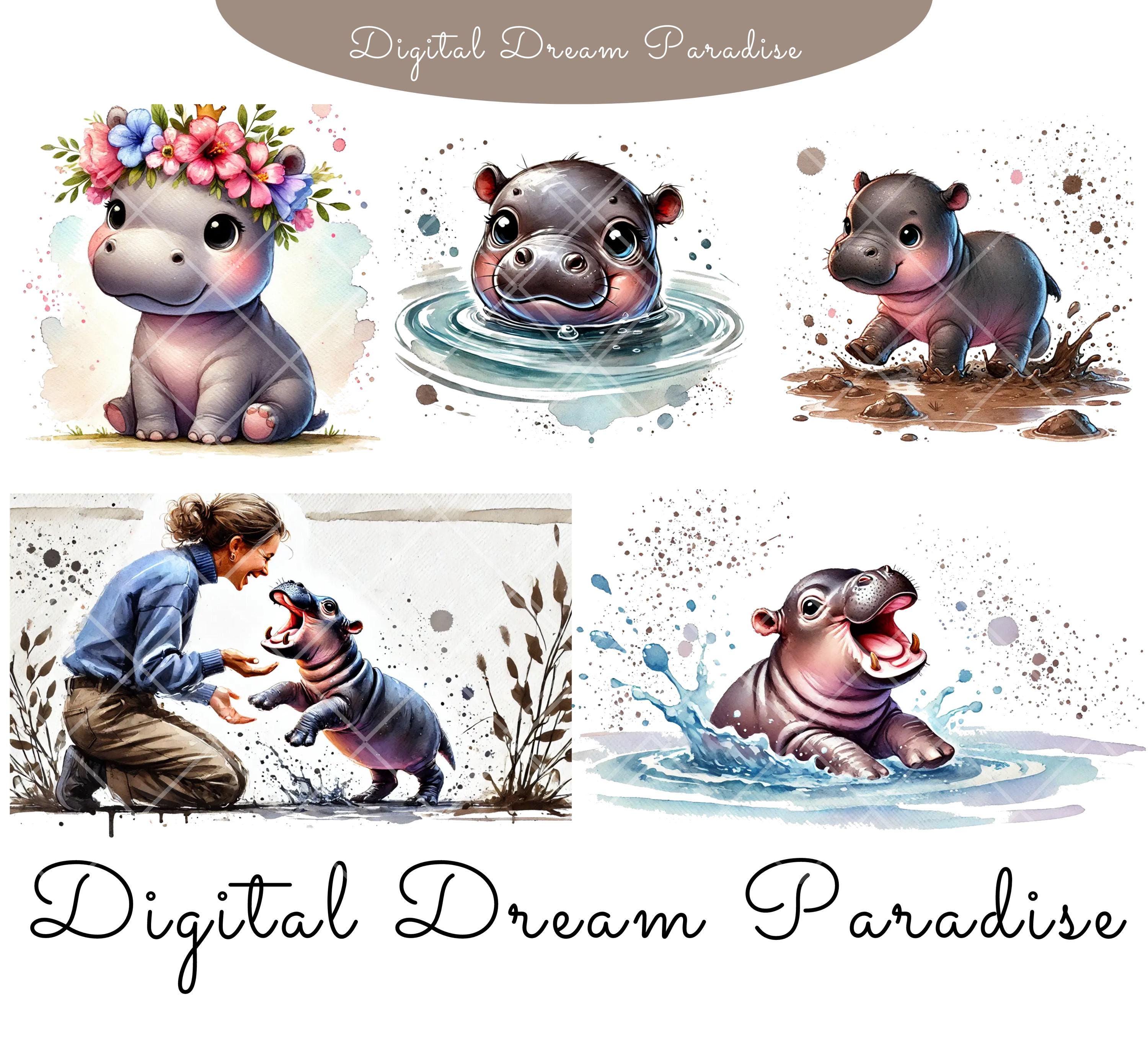 Baby Hippo Clipart Bundle With Transparent Backgrounds | 10 PNG ...