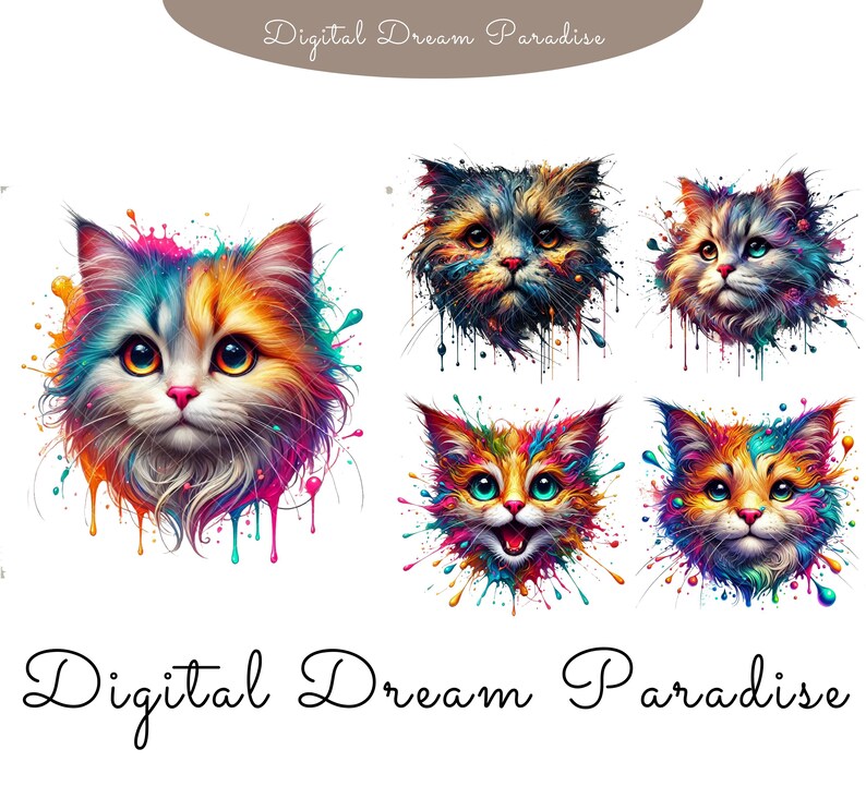Color Splash Kitten Clipart Bundle With Transparent Backgrounds | 10 ...