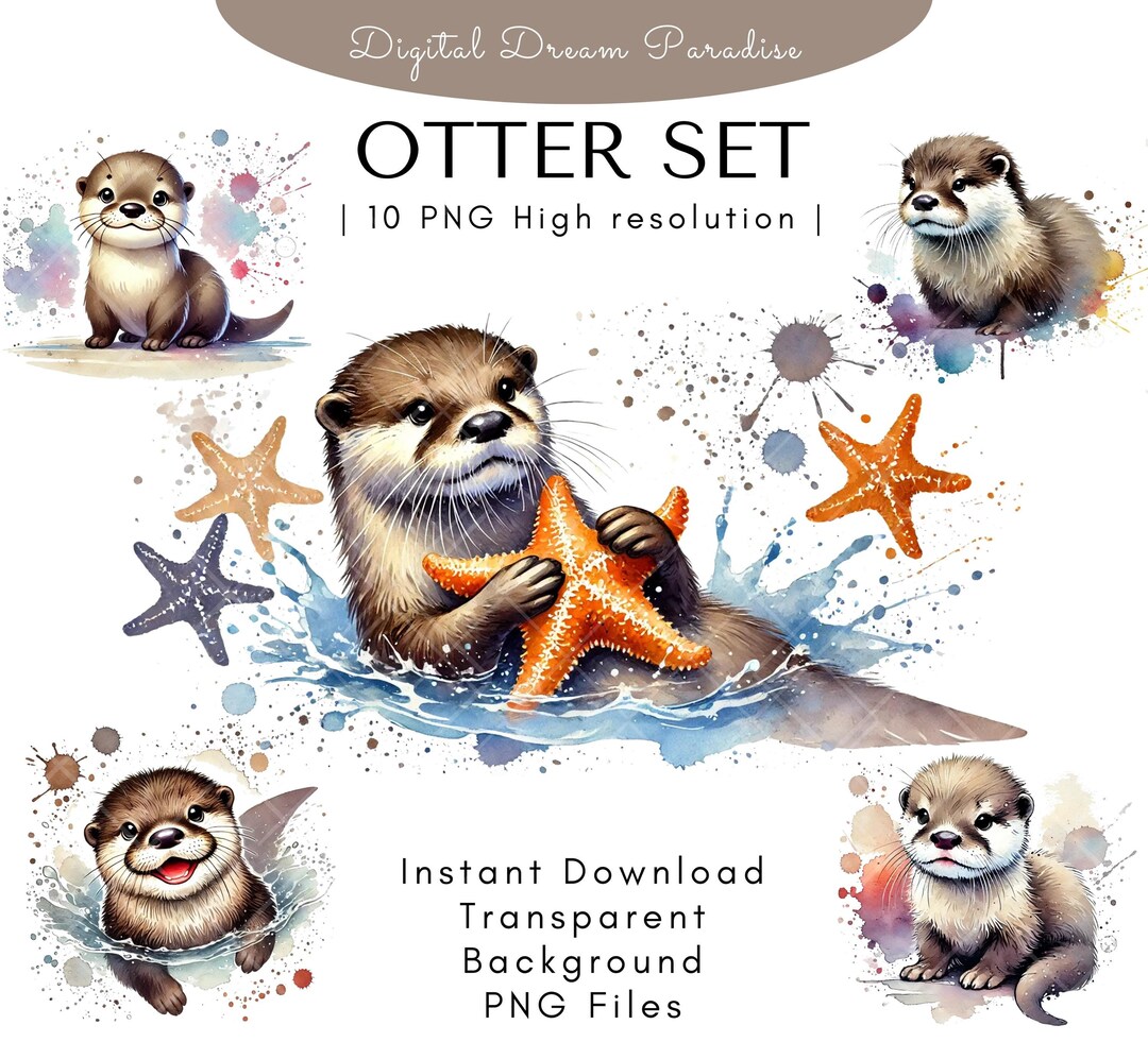 High Quality Otter Clipart Bundle With Transparent Backgrounds | 10 PNG ...
