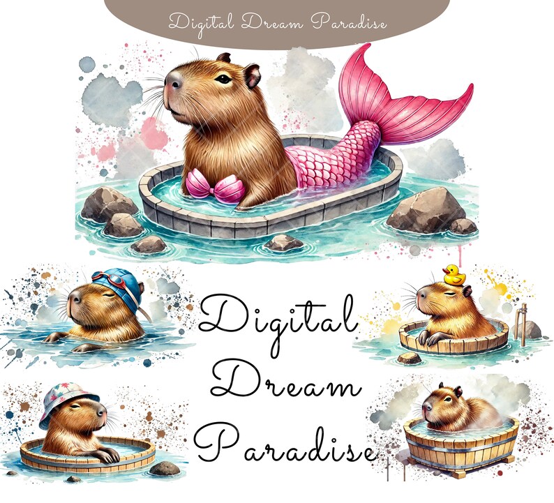 High Quality Capybara in Onsen Clipart Bundle With Transparent ...