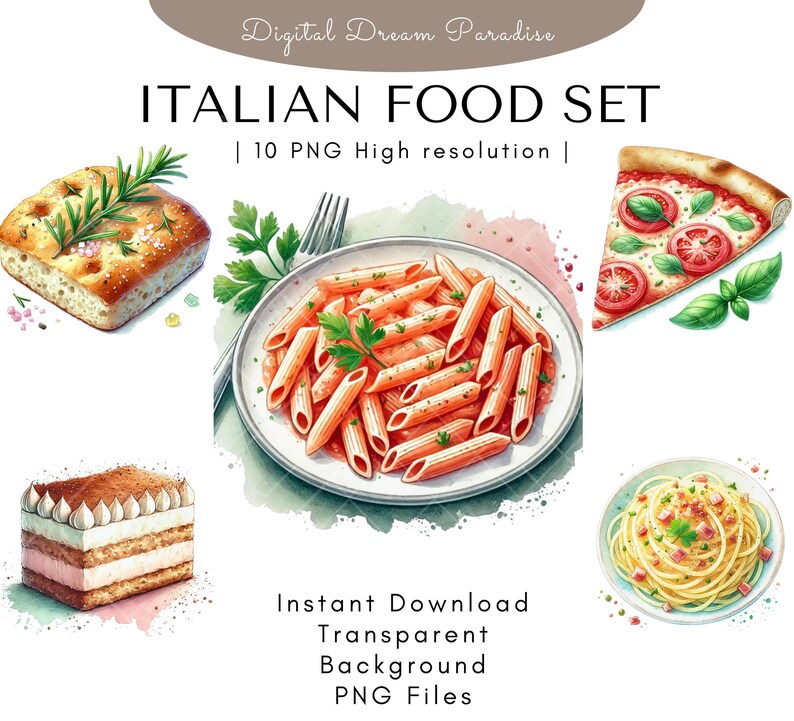 Italian Food Clipart Bundle With Transparent Backgrounds | 10 High ...