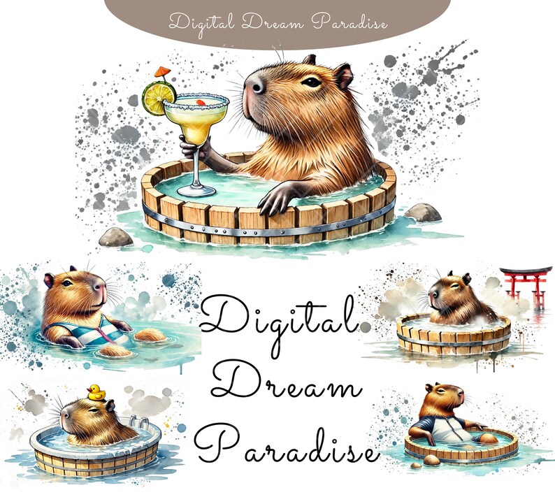 High Quality Capybara in Onsen Clipart Bundle With Transparent ...