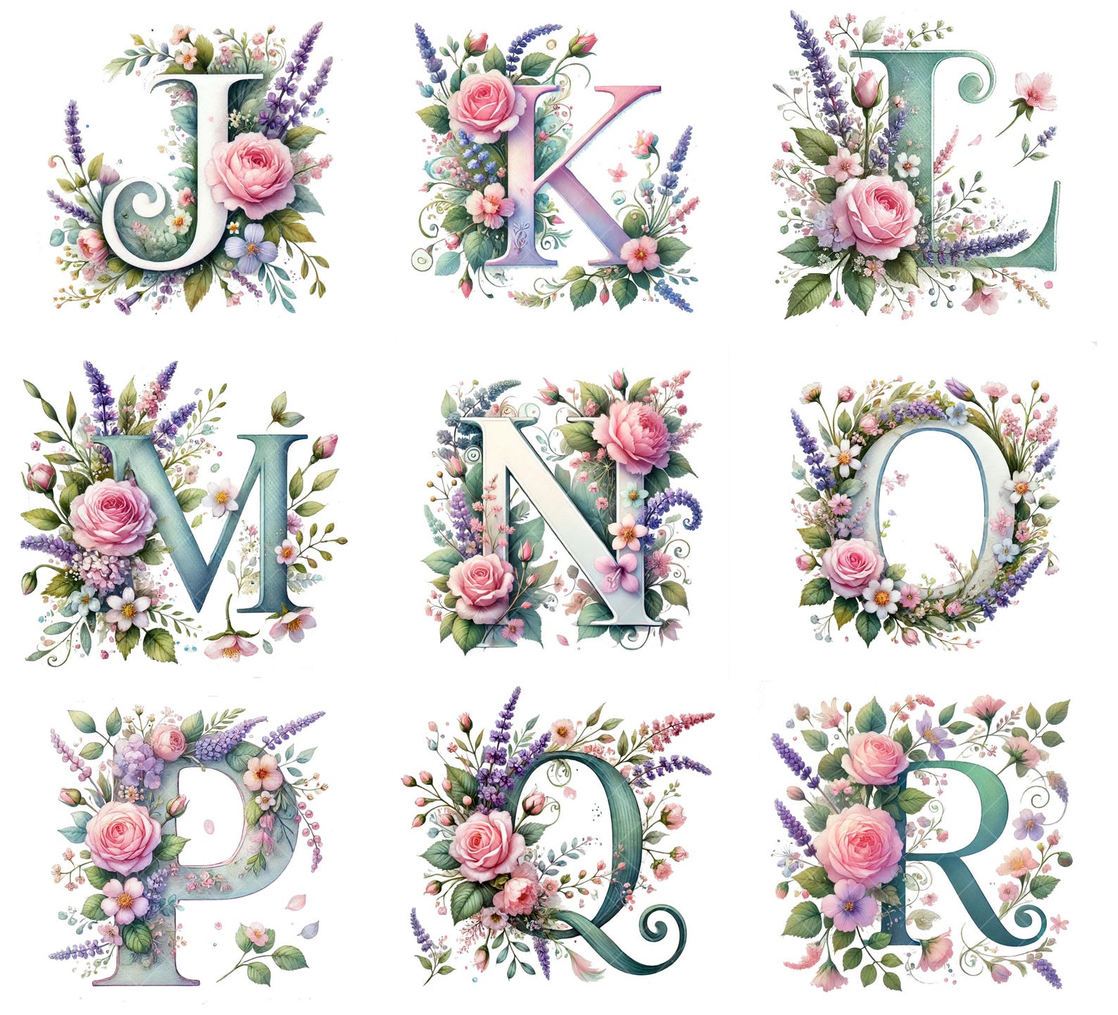 Floral Alphabet Clipart Bundle With Transparent Backgrounds | 26 High ...