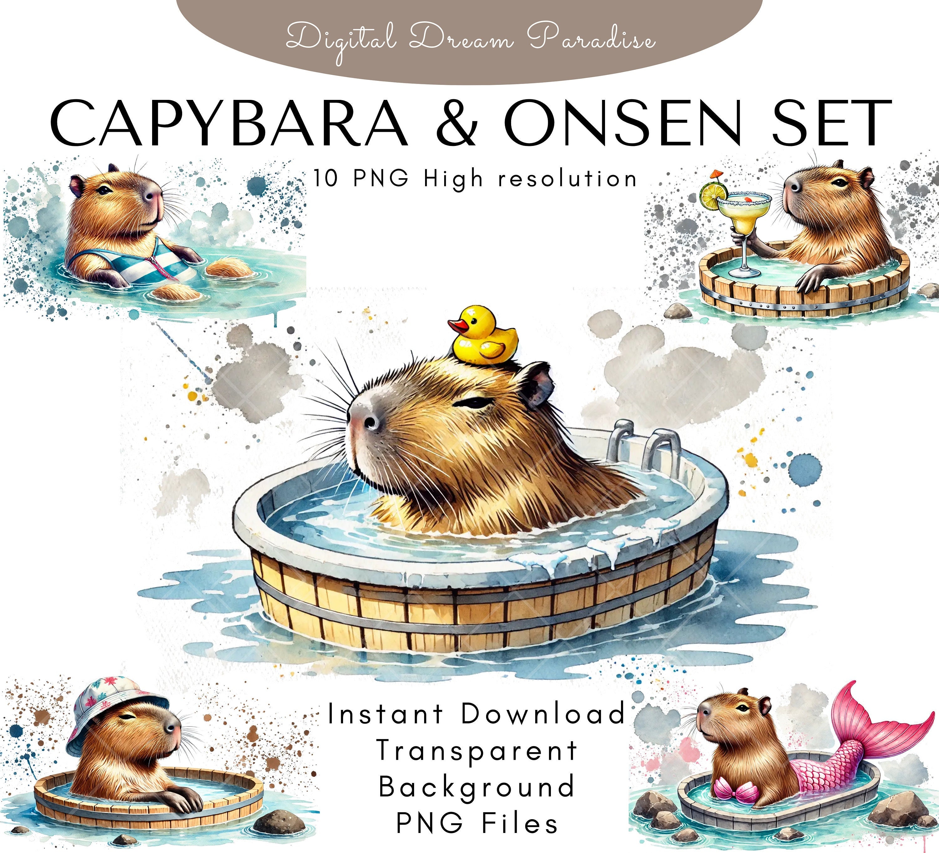 High Quality Capybara in Onsen Clipart Bundle With Transparent ...