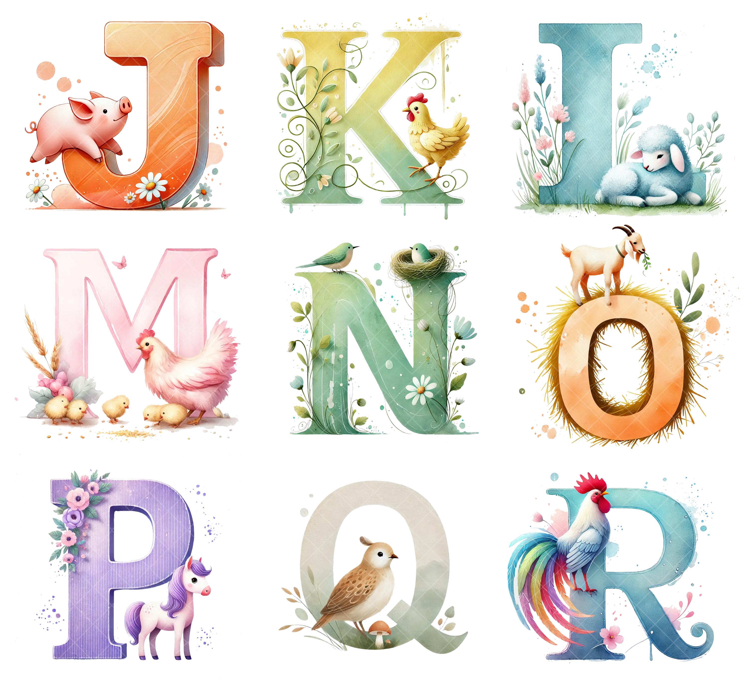 Cute Animal Alphabet Letters Clipart Bundle With Transparent ...