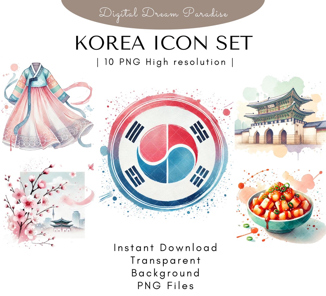 South Korea Icon Clipart Bundle With Transparent Backgrounds | 10 High ...