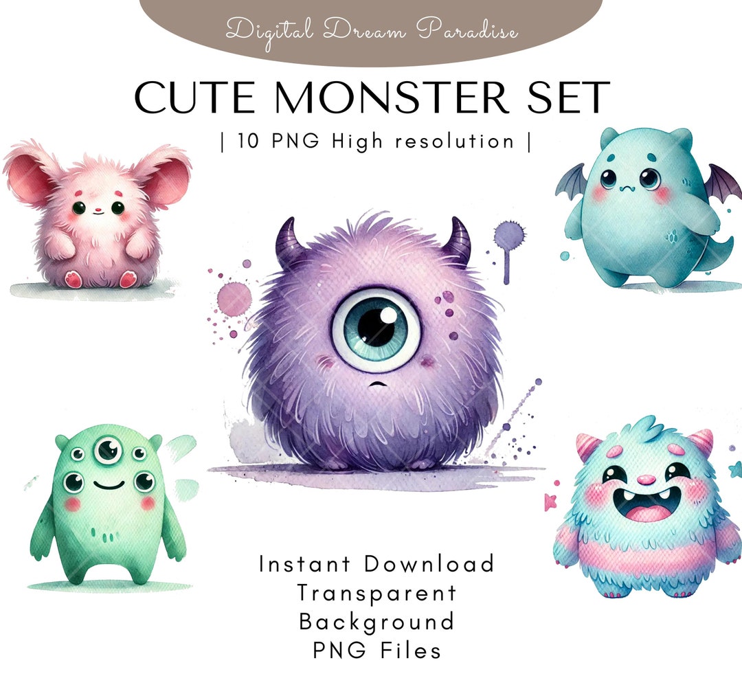 Cute Monster Clipart Bundle With Transparent Backgrounds | 10 High ...