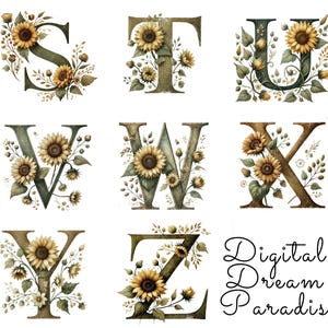 Sun Flower Alphabet Clipart Bundle With Transparent Backgrounds | 26 ...
