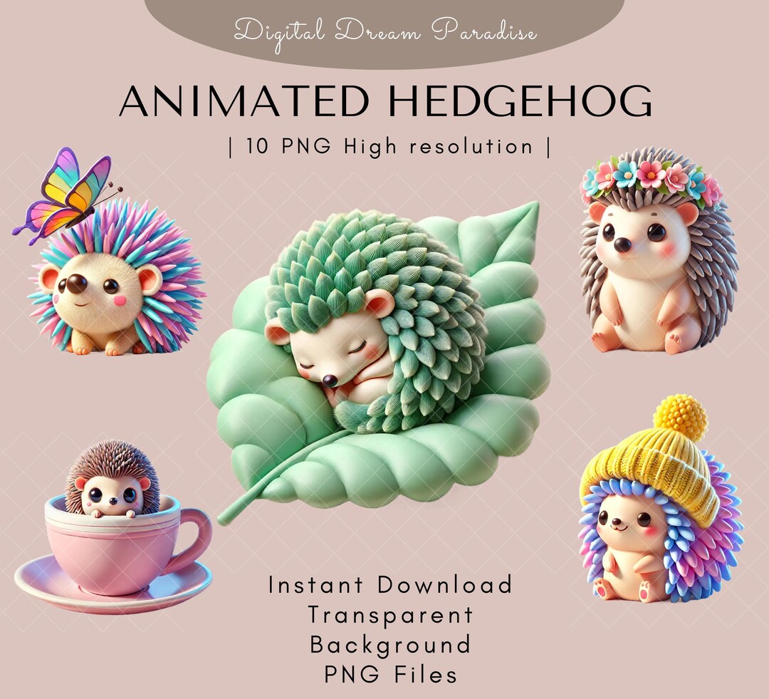 Animated Hedgehog Clipart Bundle With Transparent Background | 10 High ...