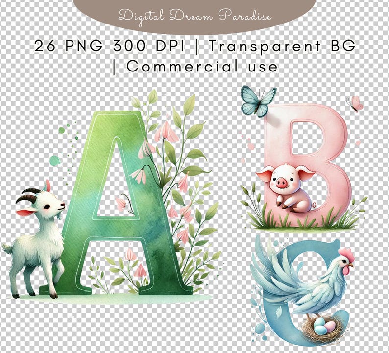 Cute Animal Alphabet Letters Clipart Bundle With Transparent ...