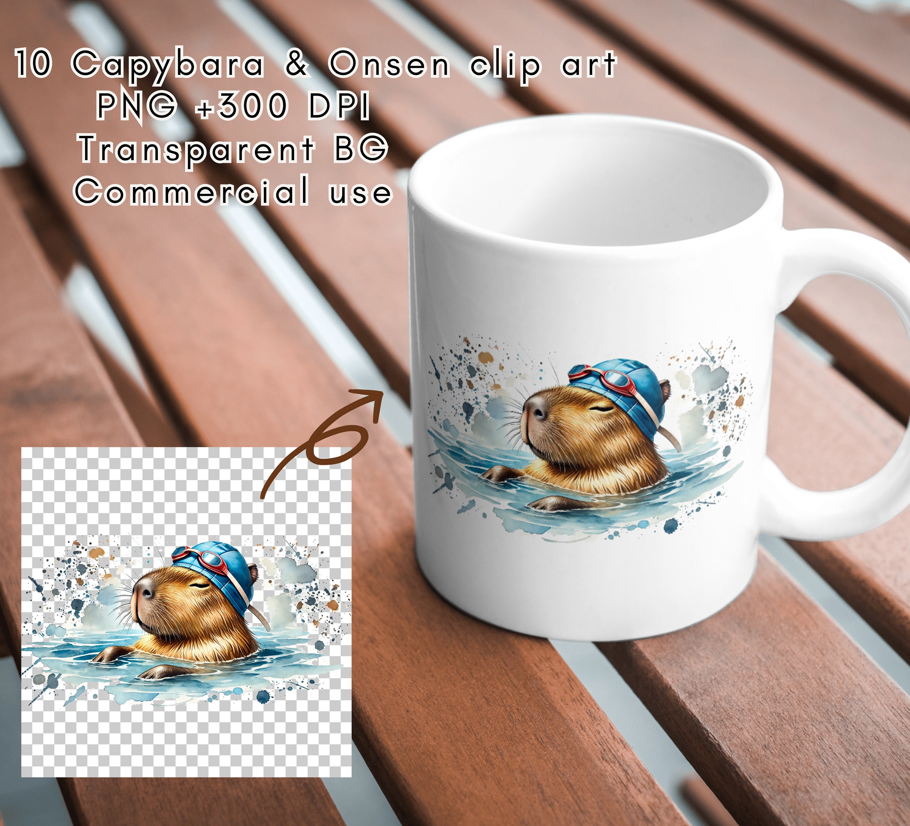 High Quality Capybara in Onsen Clipart Bundle With Transparent ...