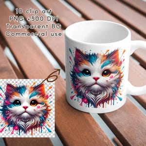 Color Splash Kitten Clipart Bundle With Transparent Backgrounds | 10 ...