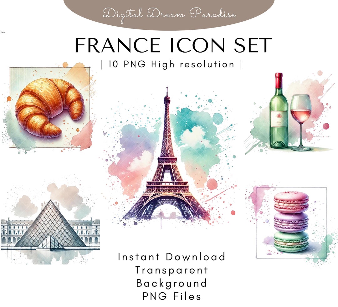 Paris France Icon Clipart Bundle With Transparent Backgrounds | 10 High ...
