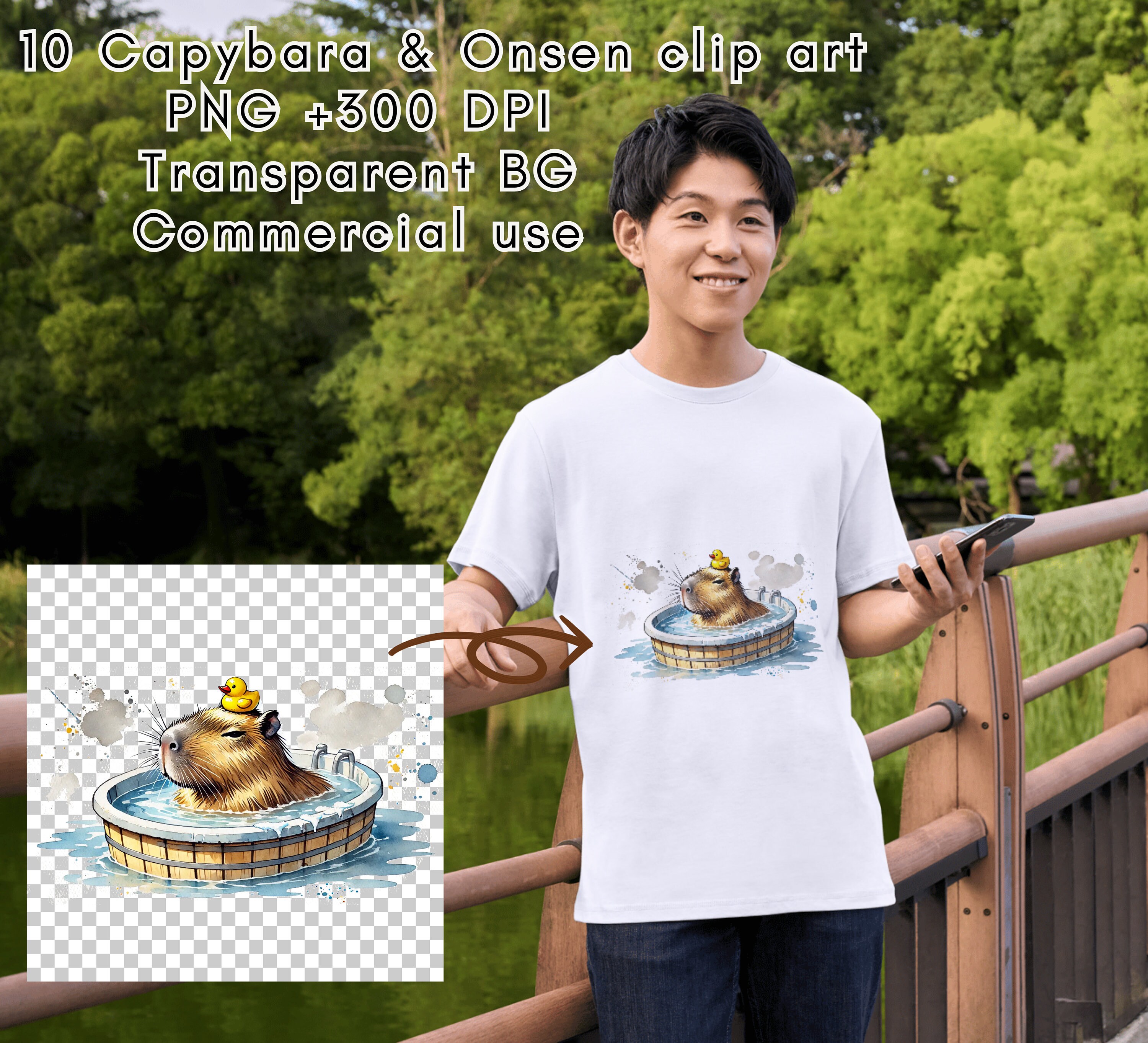 High Quality Capybara in Onsen Clipart Bundle With Transparent ...