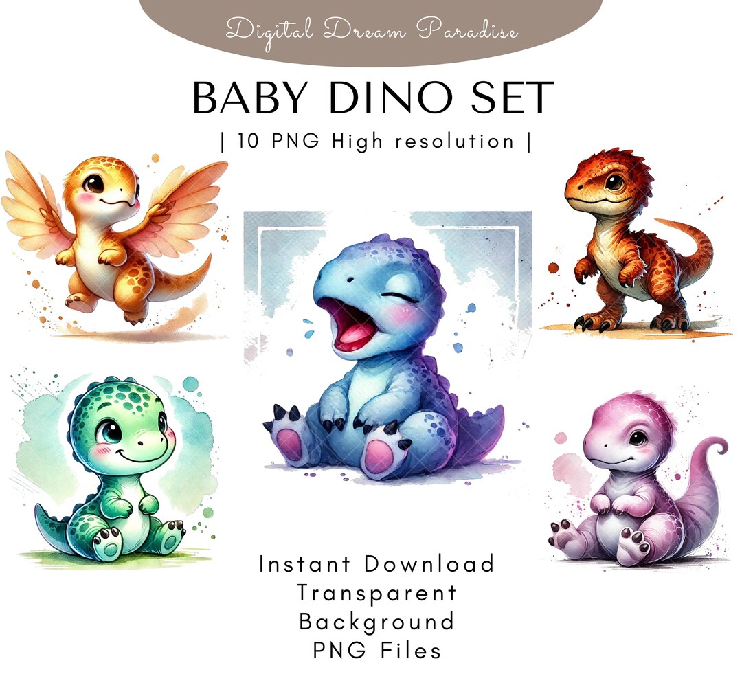 Cute Baby Dinosaur Clipart Bundle With Transparent Backgrounds | 10 ...