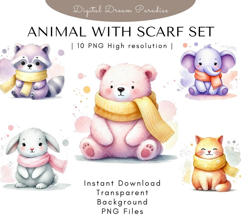 Animal With Scarf Clipart Bundle With Transparent Backgrounds | 10 High ...