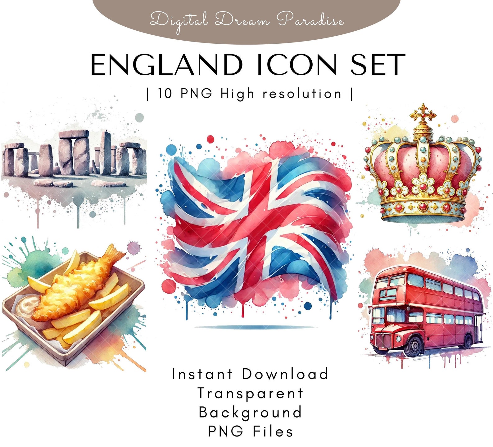 England Icon Clipart Bundle With Transparent Backgrounds | 10 High ...